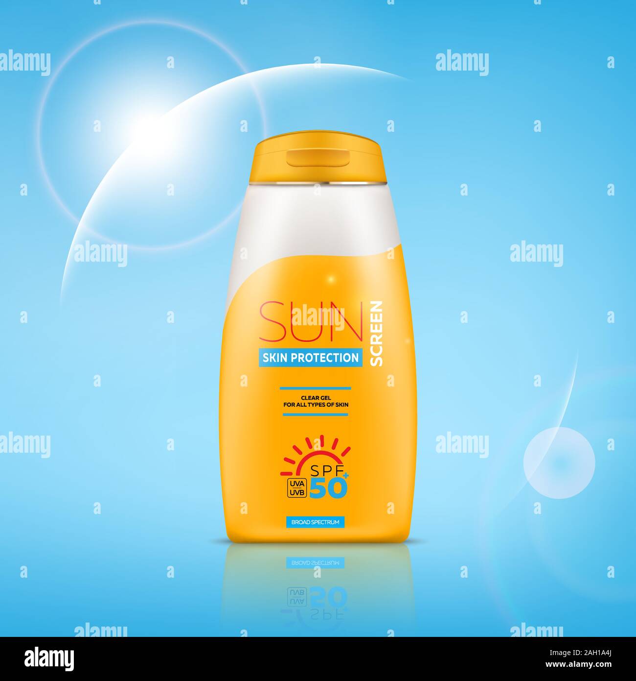 Sunscreen cream advertising banner with realistic 3d tube, bottle and ...