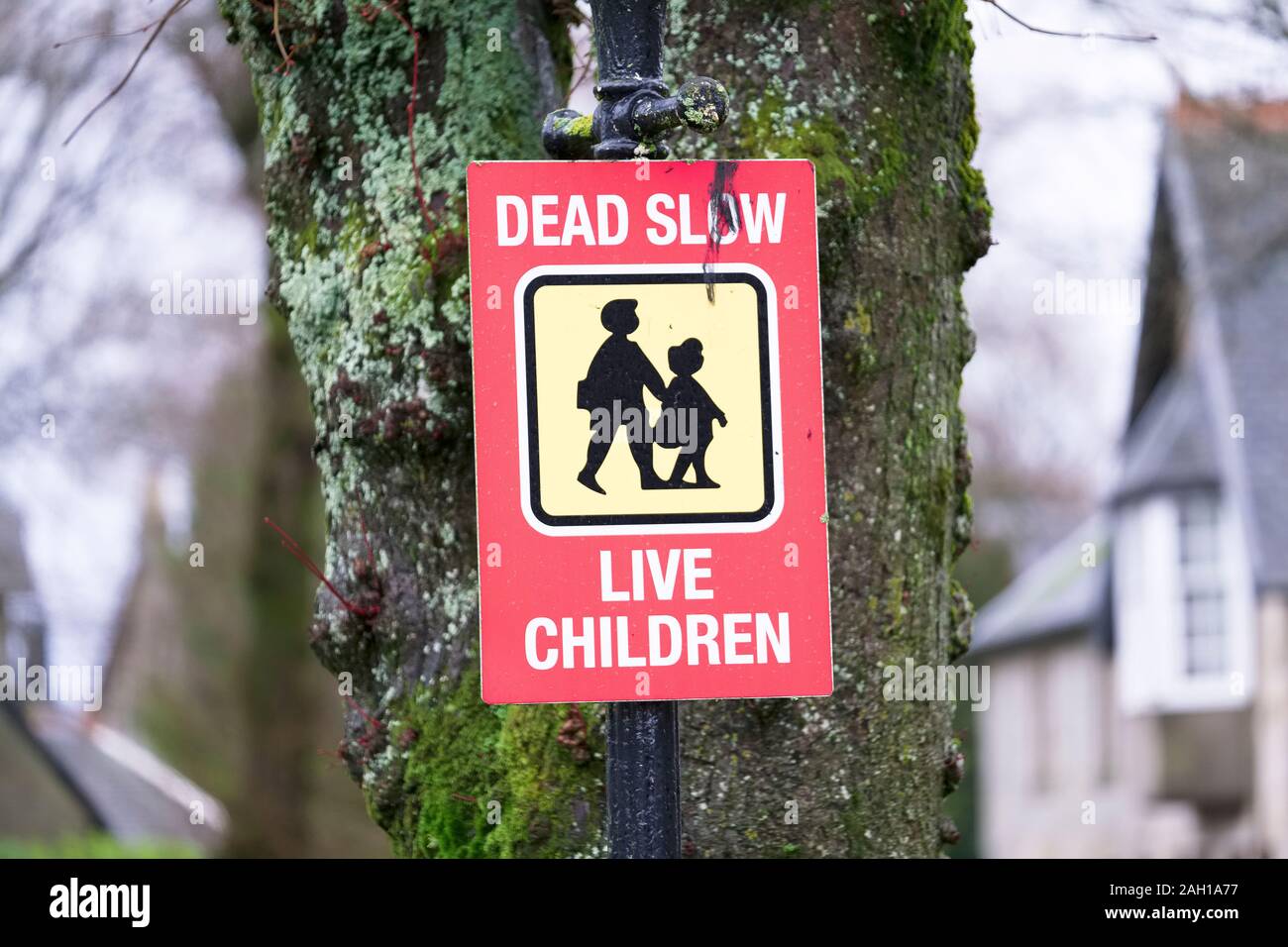 Dead slow live children road safety sign Stock Photo - Alamy