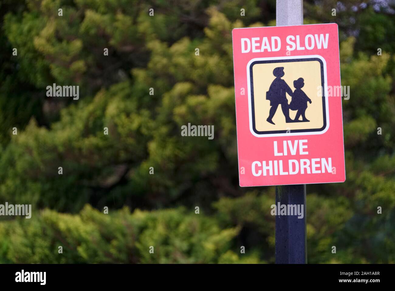 Dead slow live children road safety sign Stock Photo - Alamy