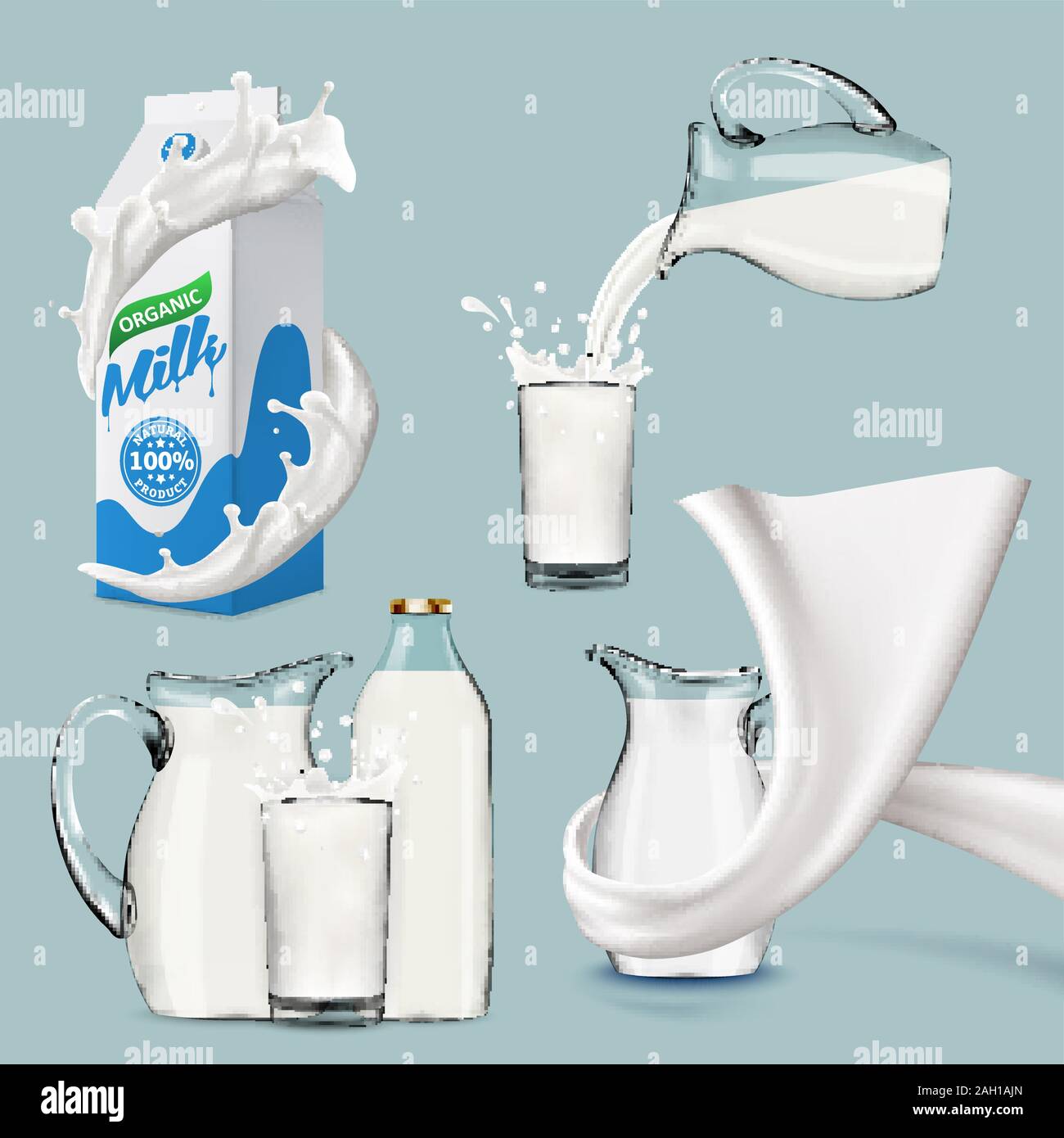 whole milk yogurt and cream big splash set, pouring and splashing 3d ...