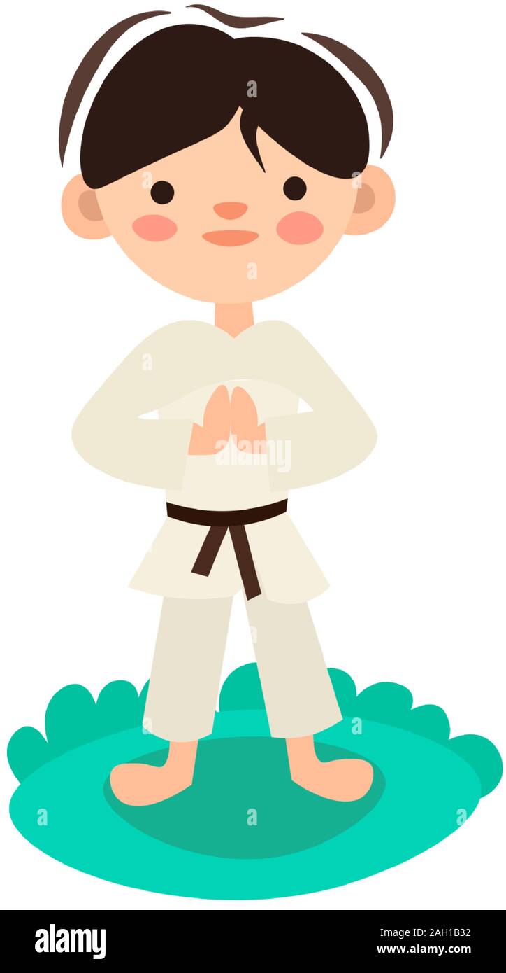 Little kid, child preparing for karate training. Boy doing martial ...