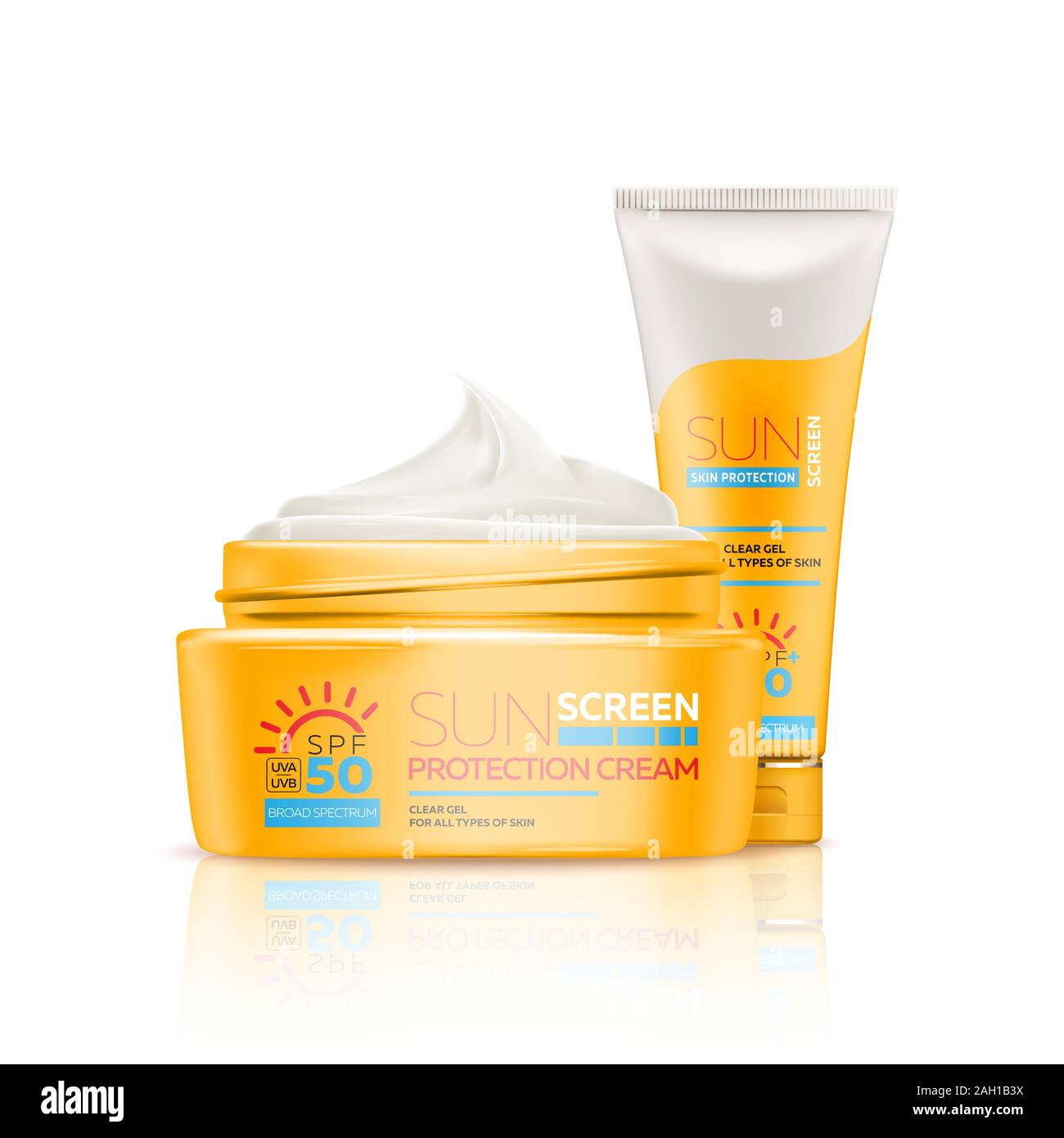 Sunscreen cream advertising banner with realistic 3d tube, bottle and ...