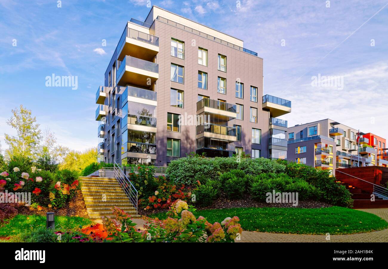 Modern glass residential apartment buildings with reflex Stock Photo ...