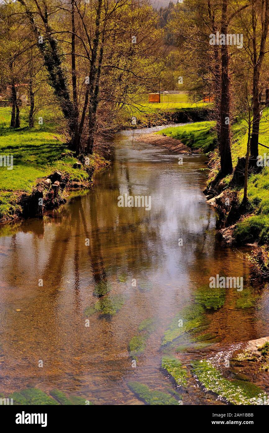 Clear water creek among trees next to a football field Stock Photo - Alamy