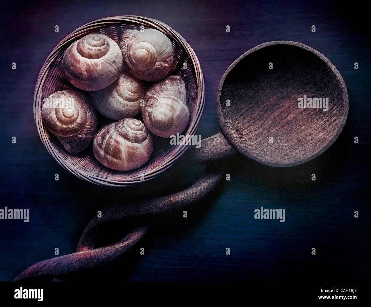 French escargot snails kitchen image, paintbrush filter effect Stock ...