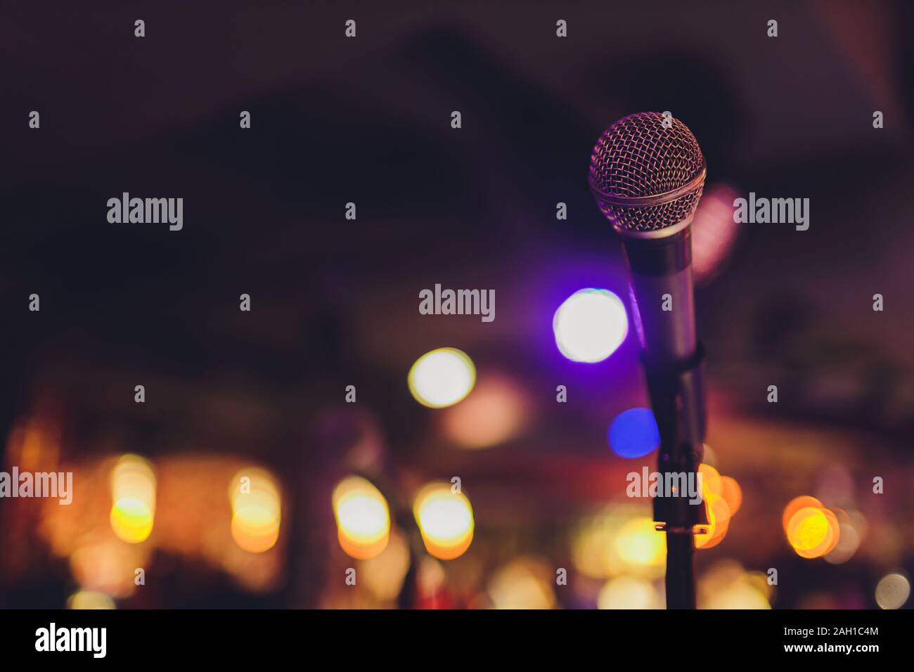 Close up of microphone in concert hall or conference room Stock Photo ...