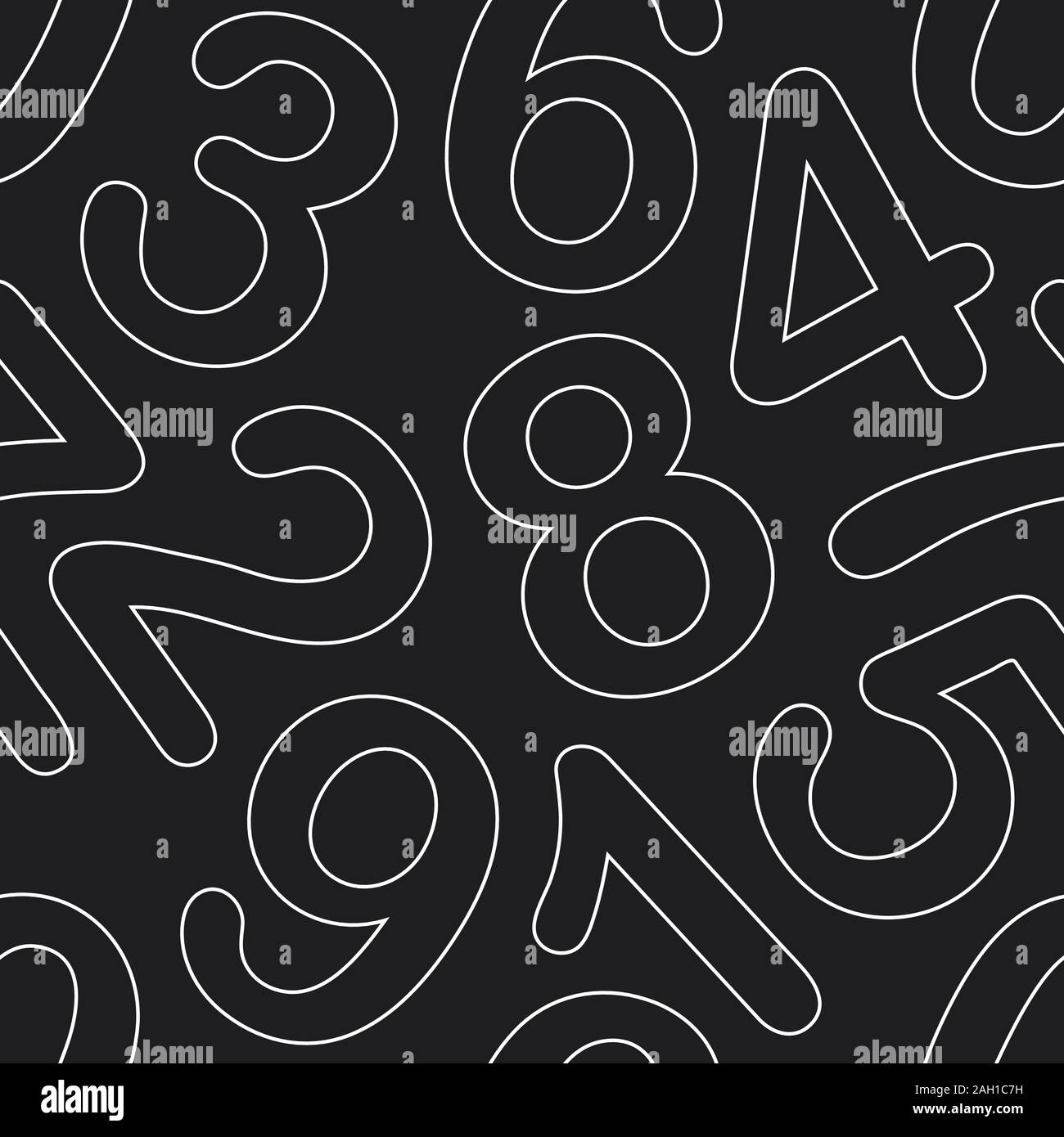 Line art numeral seamless pattern. Black and white vector tileable ...