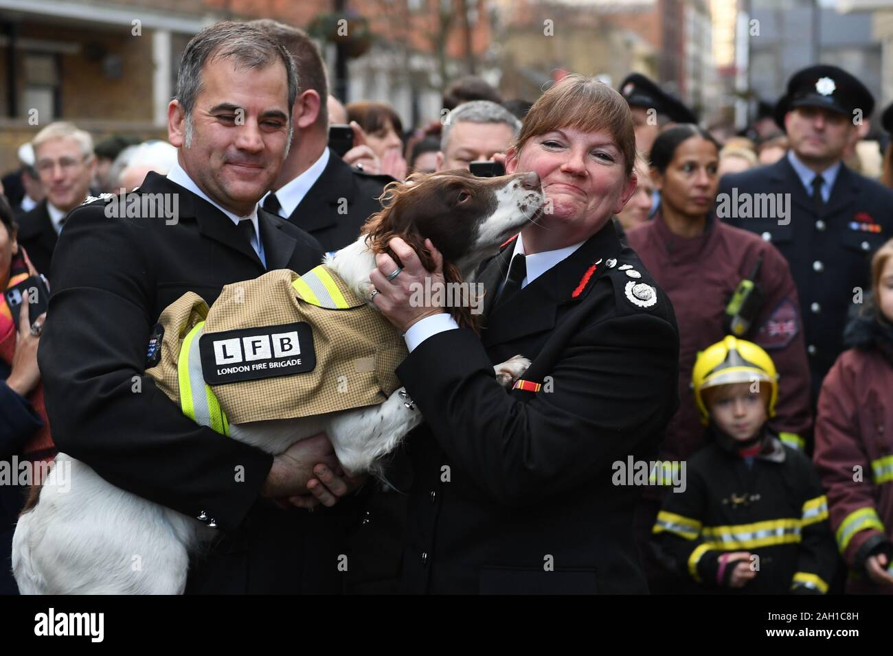 London Fire Brigade (LFB) Commissioner Dany Cotton (right) is greeted ...