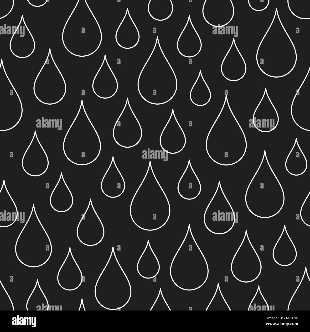 Line art rain drops seamless pattern. Black and white vector tileable ...
