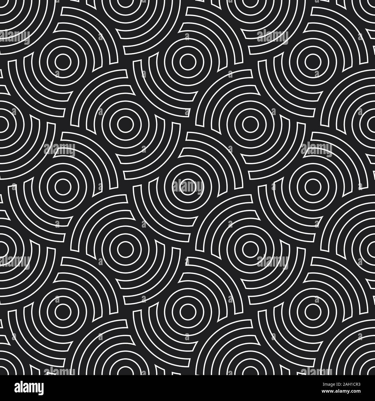 Line art circles seamless pattern. Black and white vector tileable ...