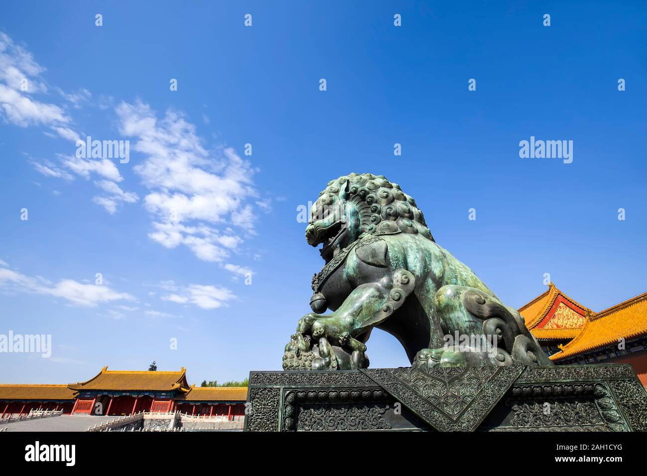 Copper lion of the imperial palace in Beijing, China Stock Photo - Alamy