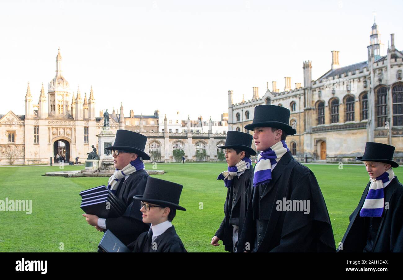 Choristers from the Choir of King's College on their way to a final rehearsal at King's College ...