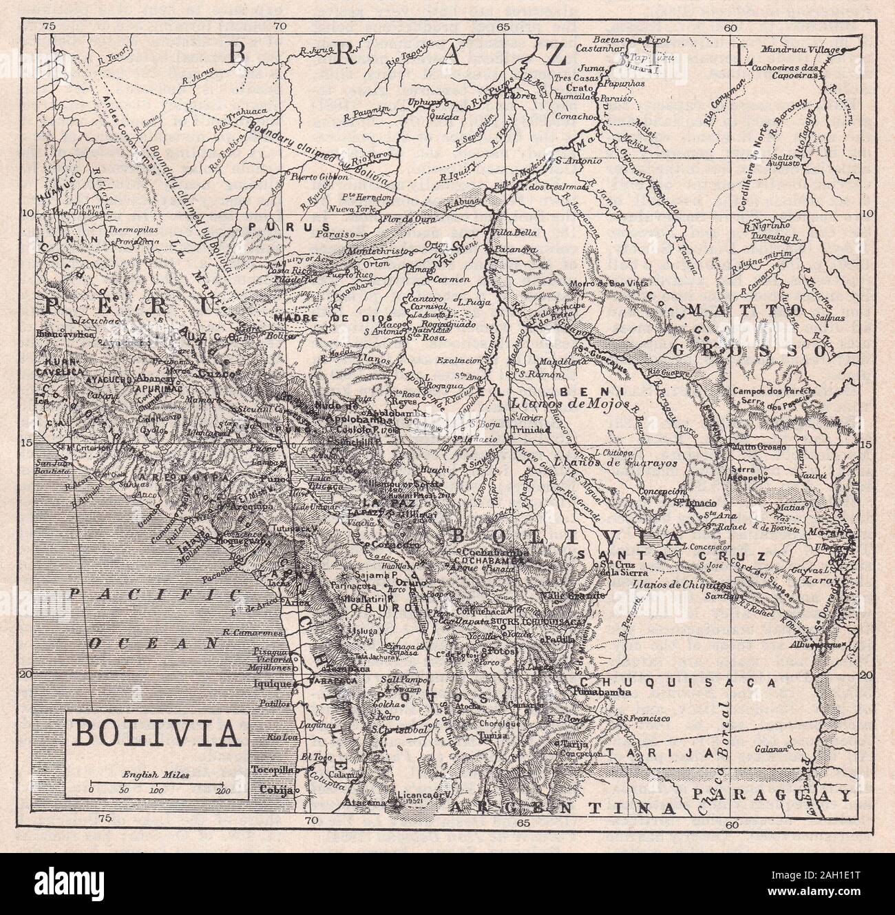 Vintage map of Bolivia Stock Photo - Alamy