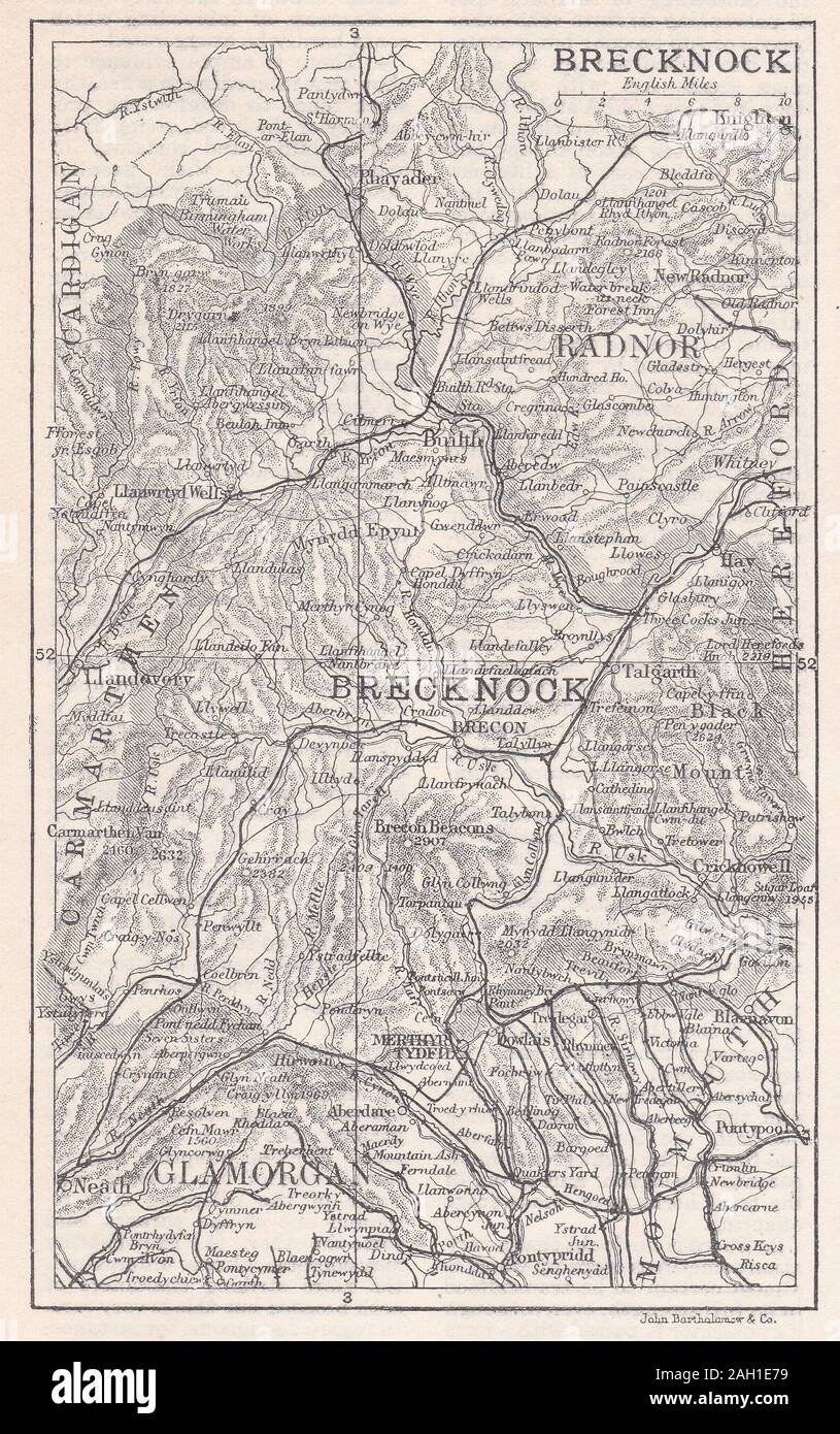 Vintage map of Brecknock, Wales Stock Photo - Alamy