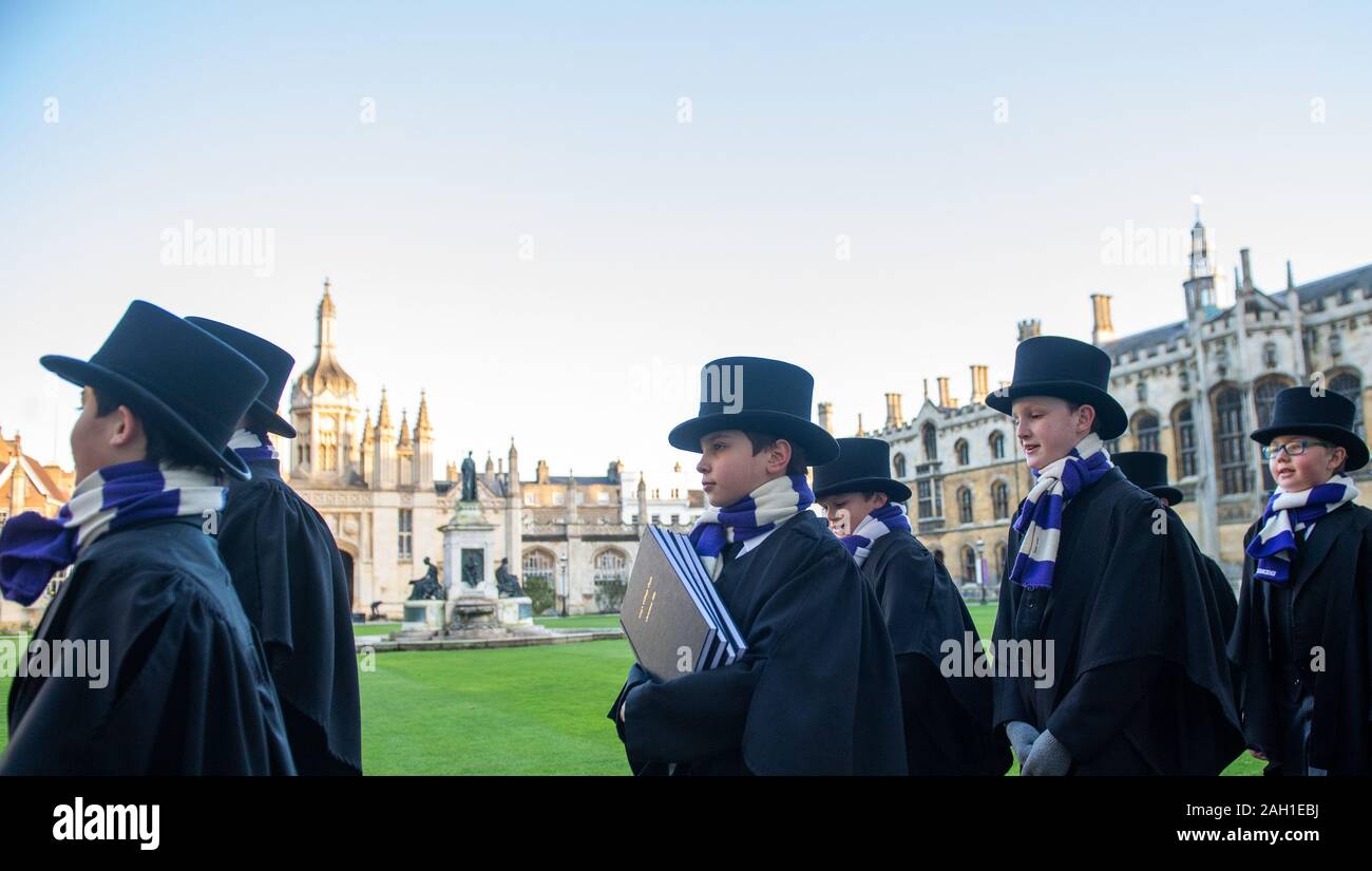 Choristers from the Choir of King's College on their way to a final rehearsal at King's College ...