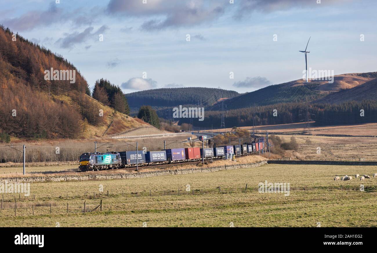 Direct rail services class 88 locomotive passing Elvanfoot (north of ...