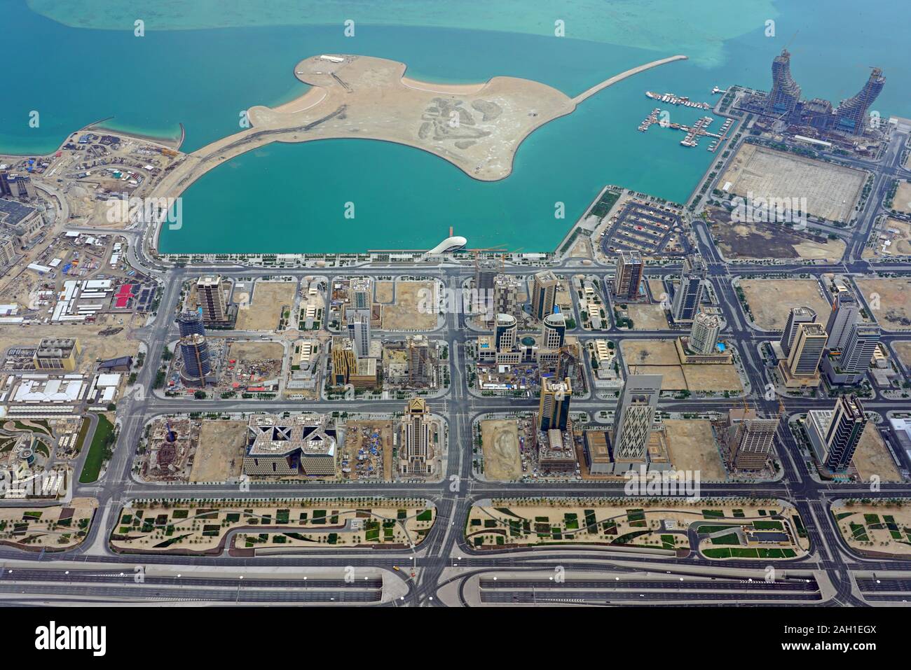 DOHA, QATAR -13 DEC 2019- Aerial view of the construction of the Katara ...