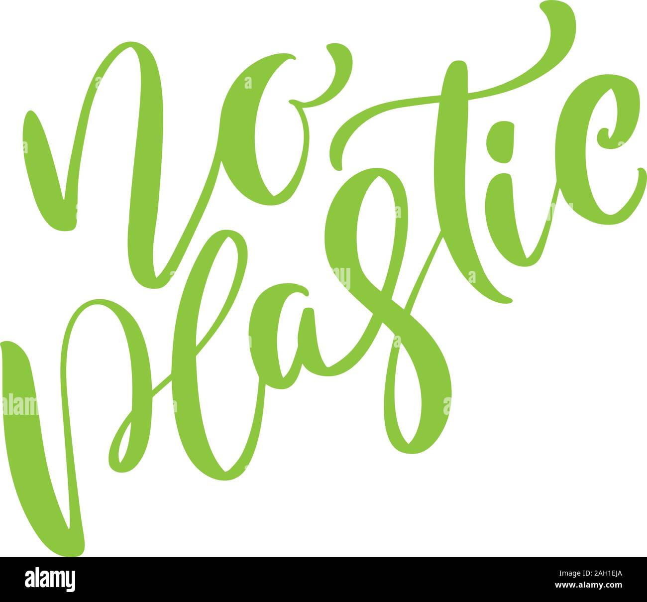 Green vector calligraphic phrase No plastic. lettering text logo for ...