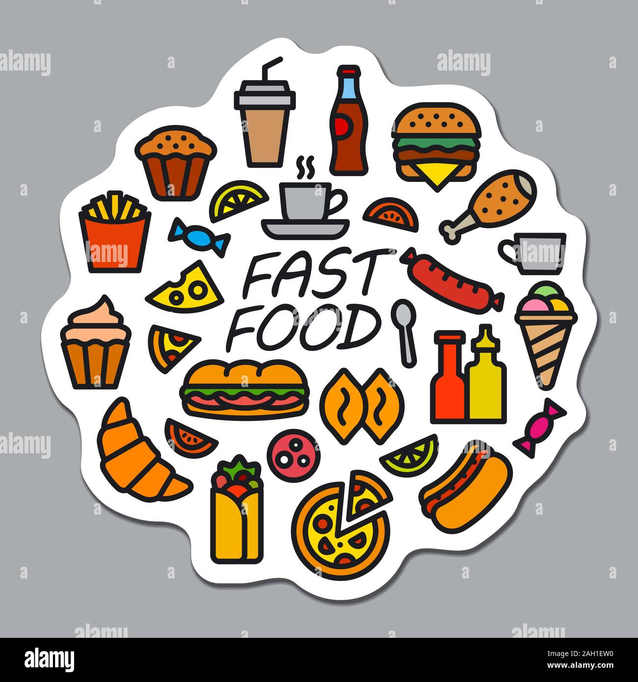 illustration of concept fast food sticker and sign Stock Vector Image ...