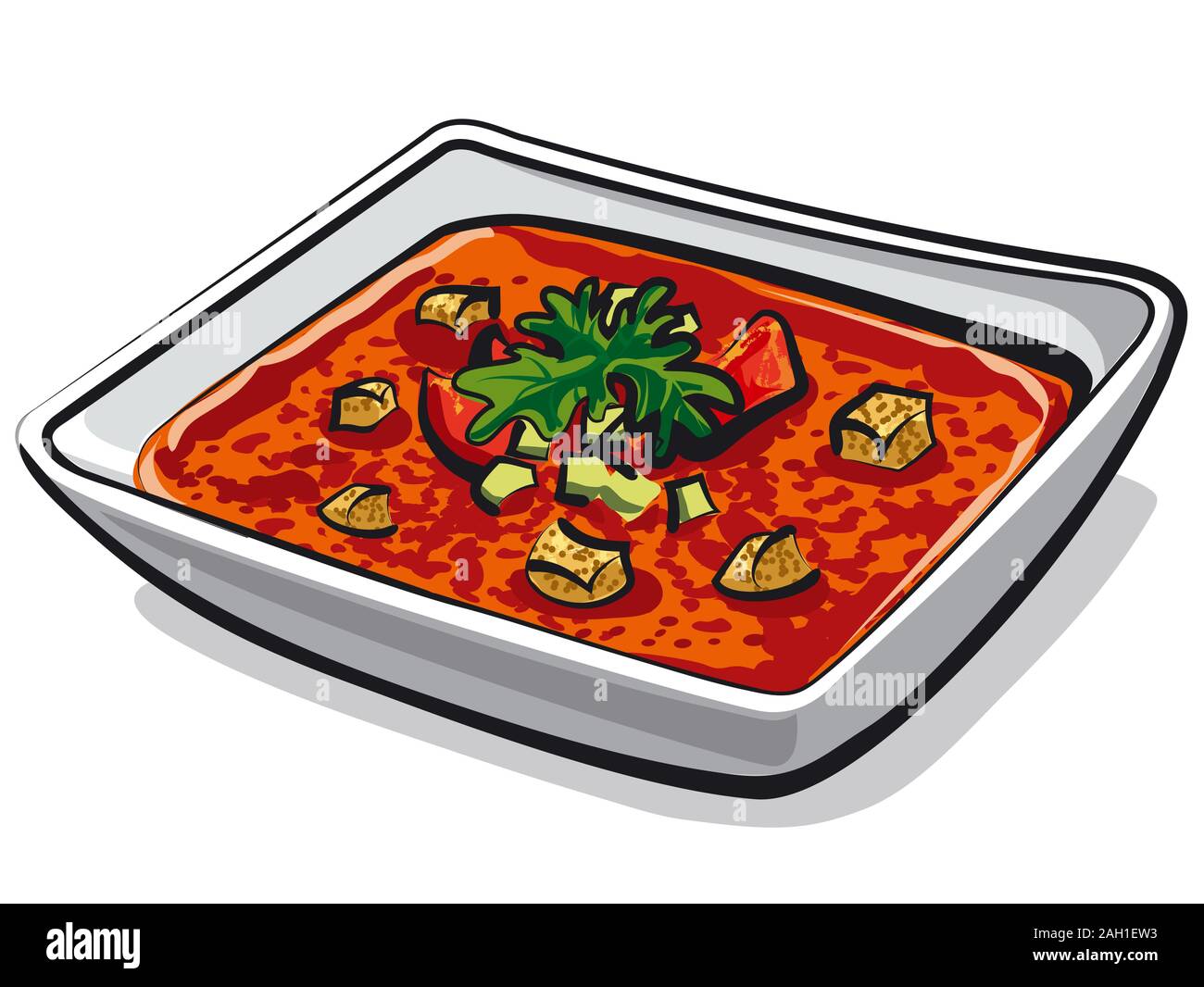 illustration of the traditional gazpacho tomato soup in the plate Stock ...