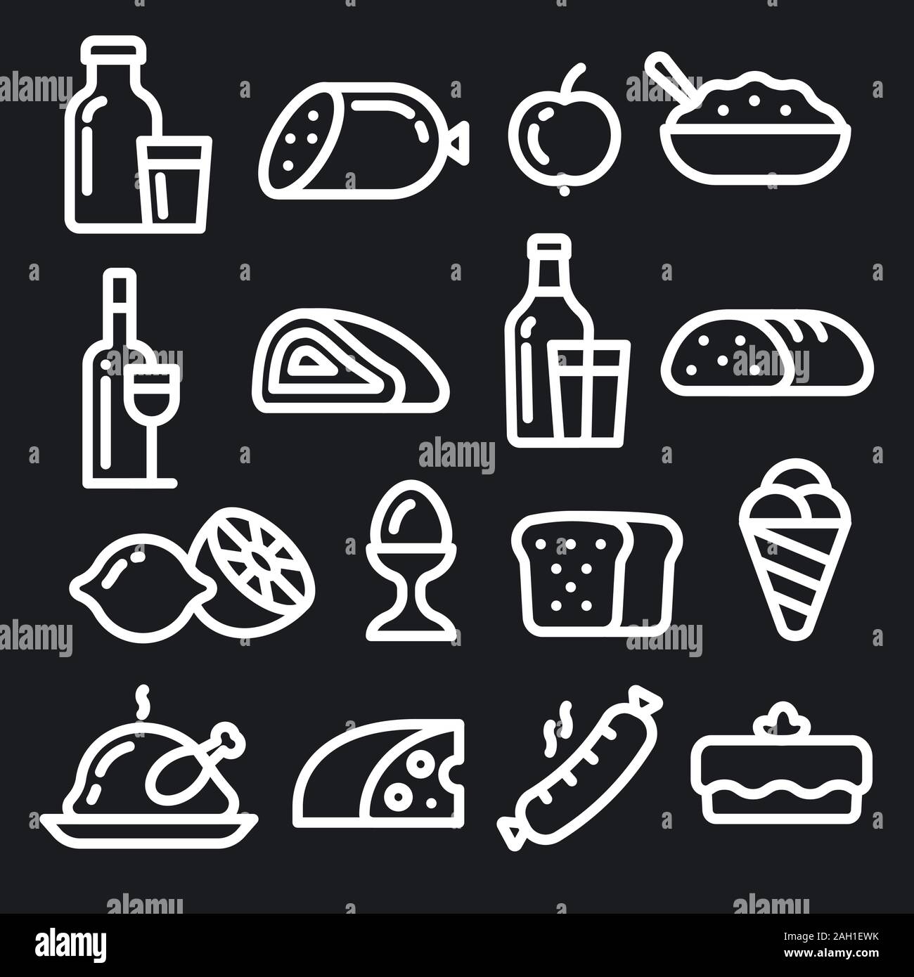 illustration of the food products and meals minimal icons Stock Vector ...