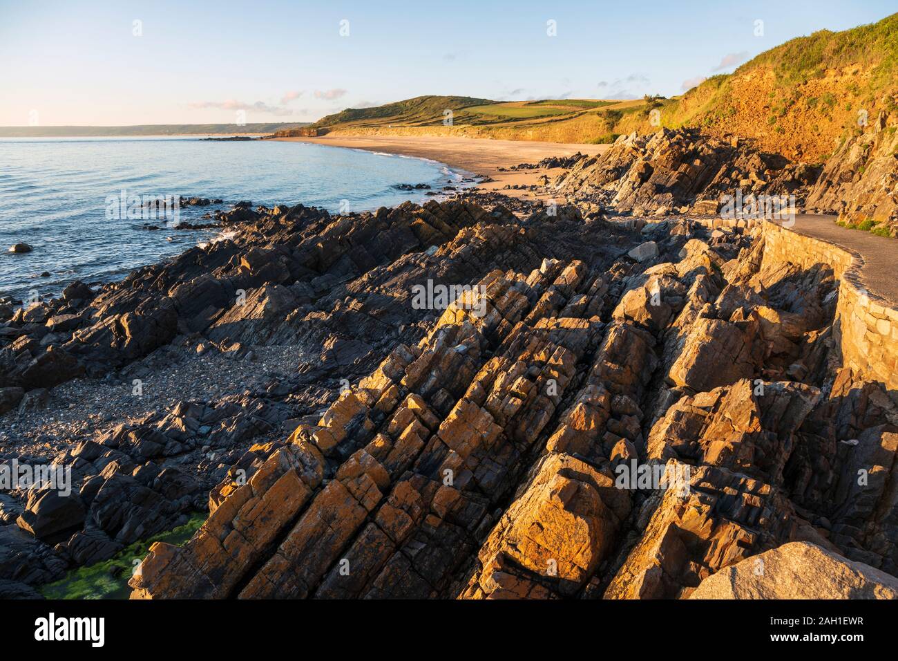 Evening light on the beach at Diélette, Normandy, France Stock Photo ...