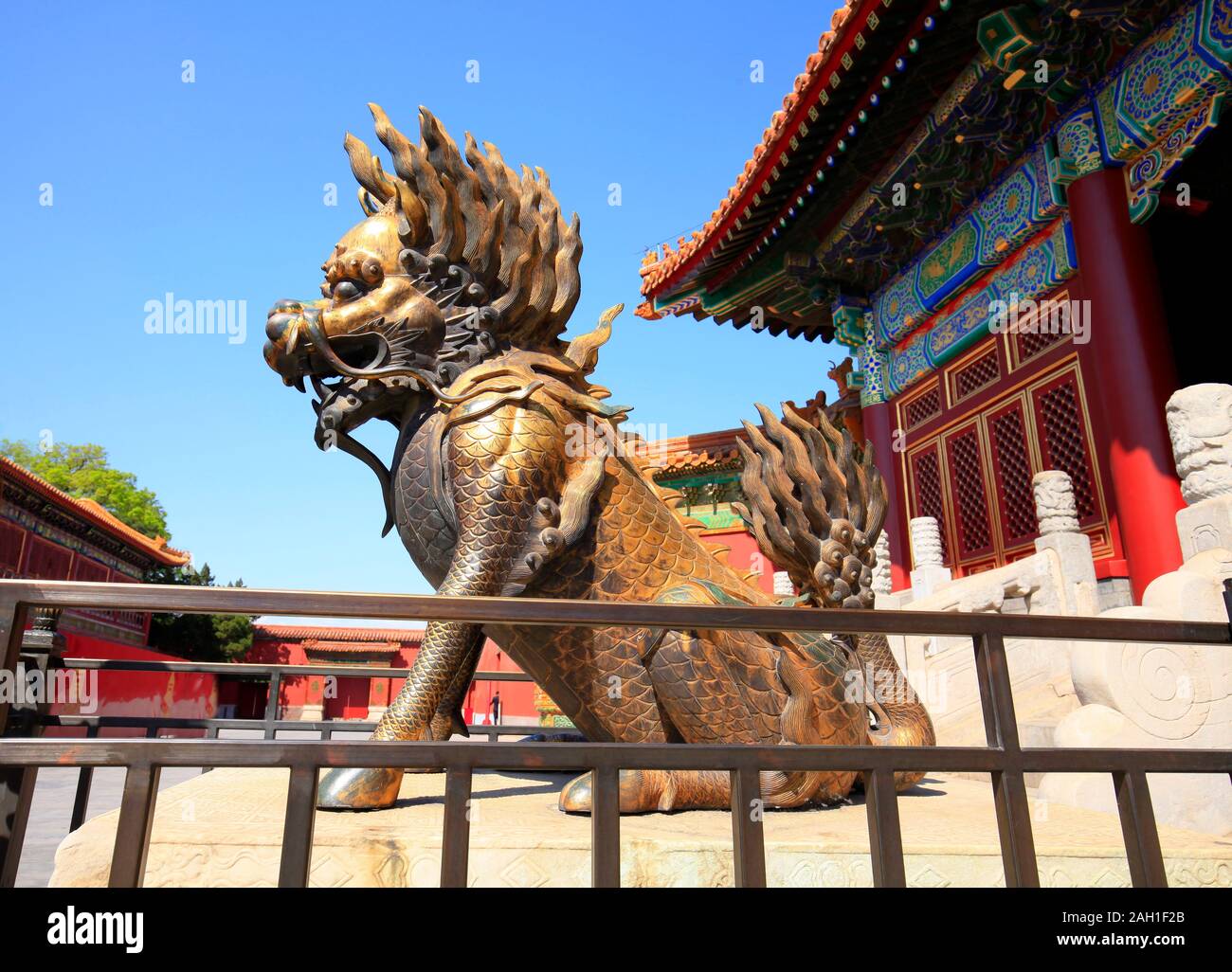 Copper lion of the imperial palace in Beijing, China Stock Photo - Alamy