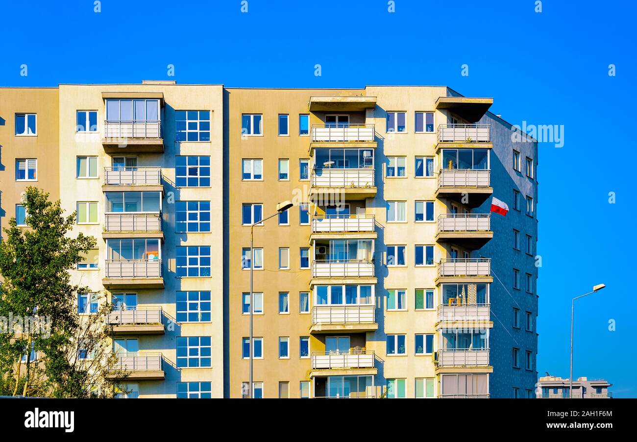 Modern flat residential house building Poland reflex Stock Photo - Alamy
