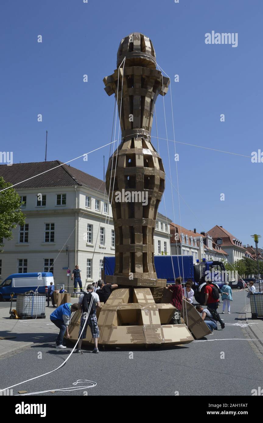 figure from cardboard boxes. Street festival in Detmold 2019 Stock ...