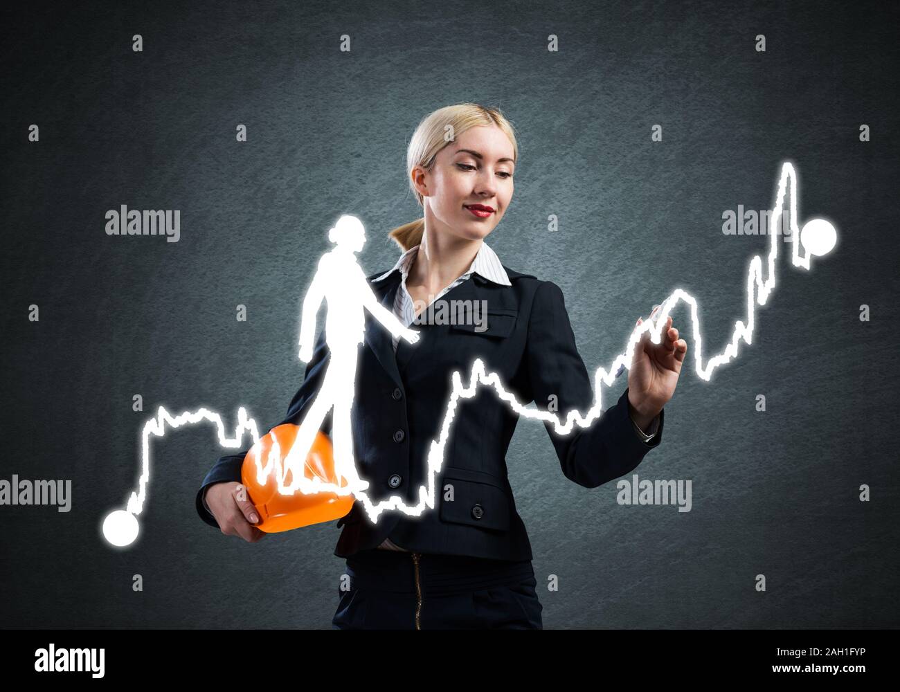 Business lady drawing success graph of professional career. Strategy ...
