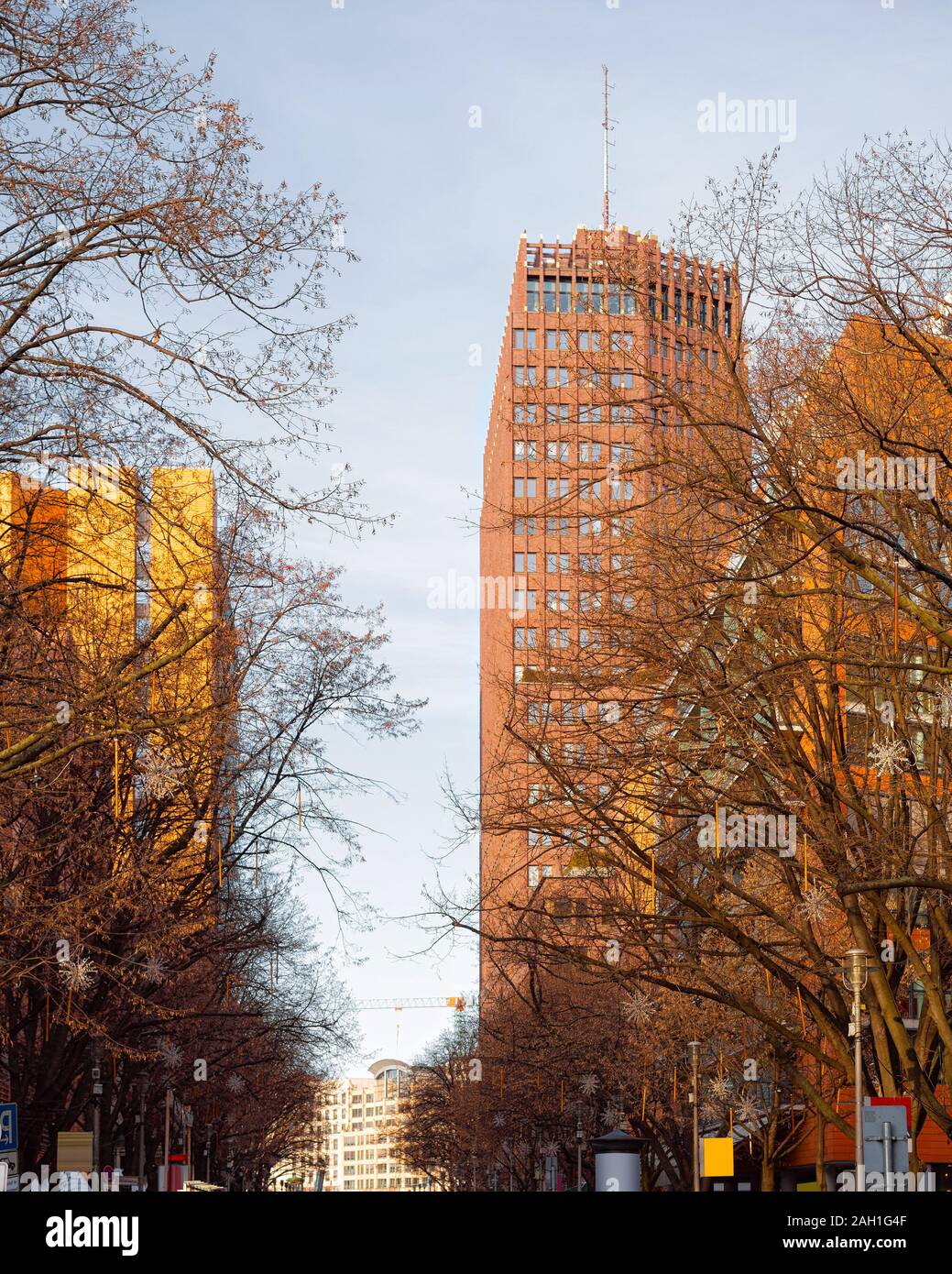 Street with car traffic and modern building architecture Potsdamer ...