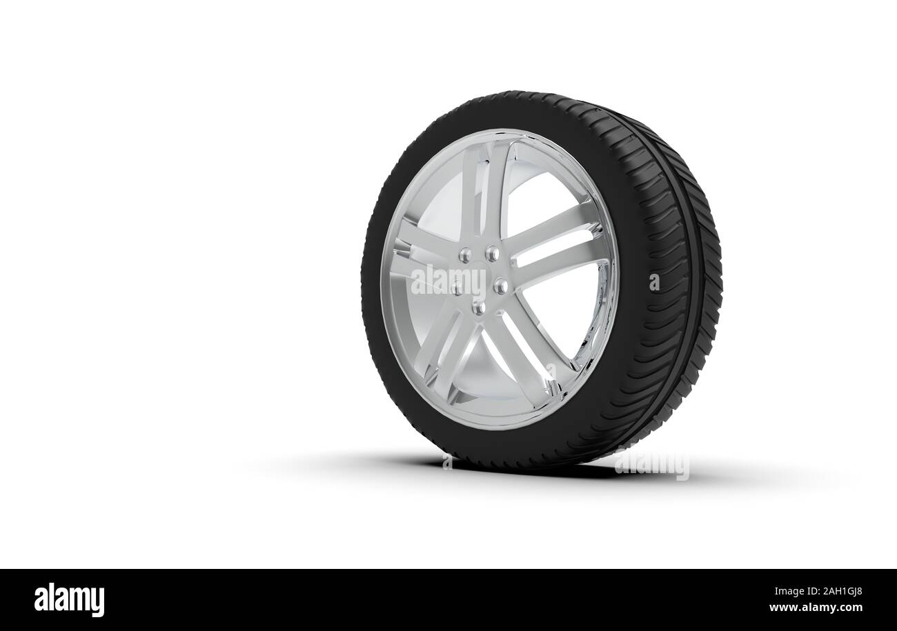 Car Wheel Isolated on White, 3D Rendering Stock Photo - Alamy