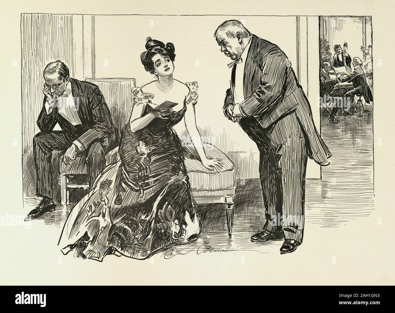 A Widow And Her Friends, Charles Dana Gibson. Mr Waddles arrives late ...