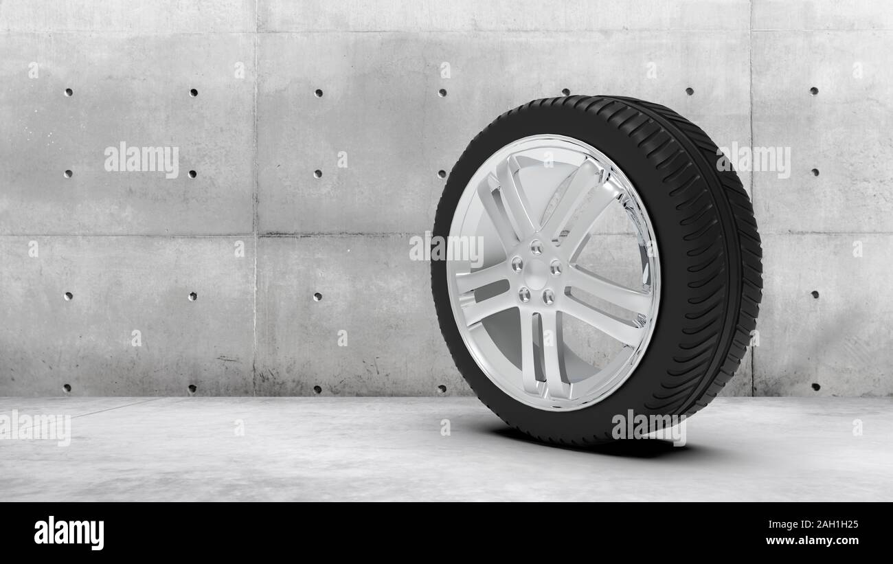 Car Wheel on Gray Background With Shadow, 3D Rendering Stock Photo - Alamy