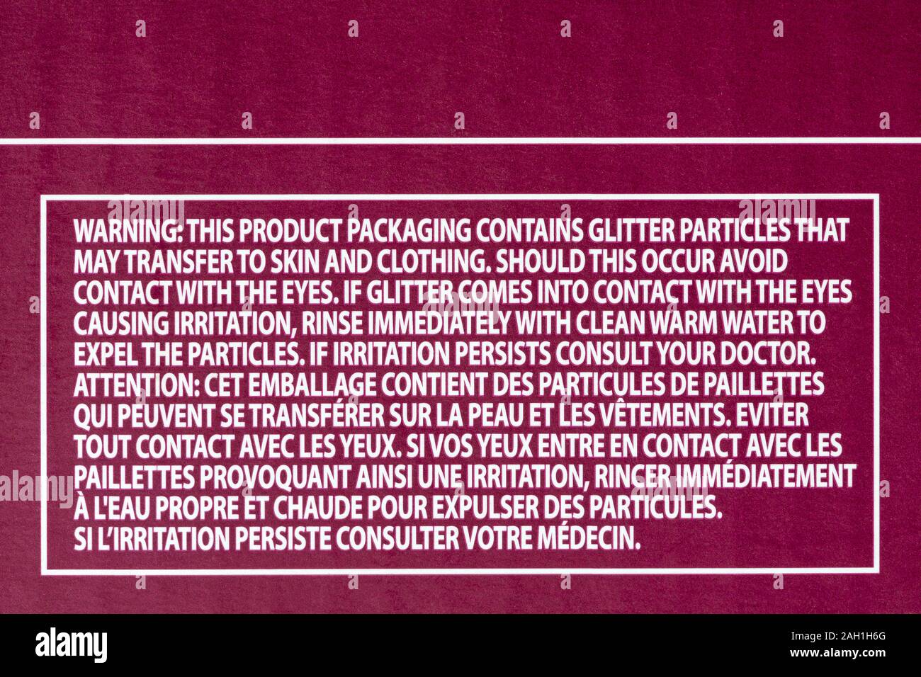 Warning about glitter in product on box of toiletries - see Additional ...
