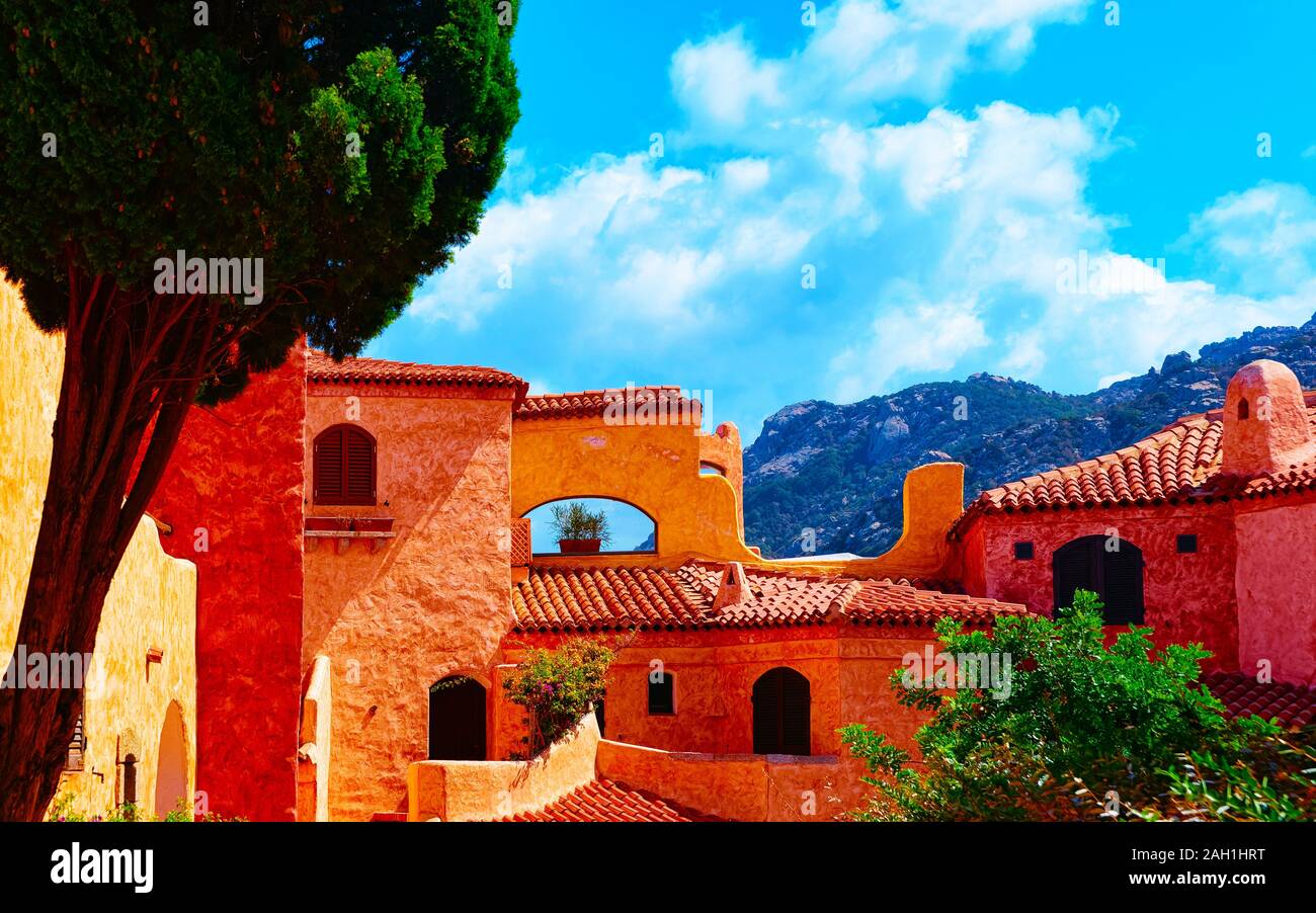 Windows of residential house complex in Porto Cervo reflex Stock Photo ...