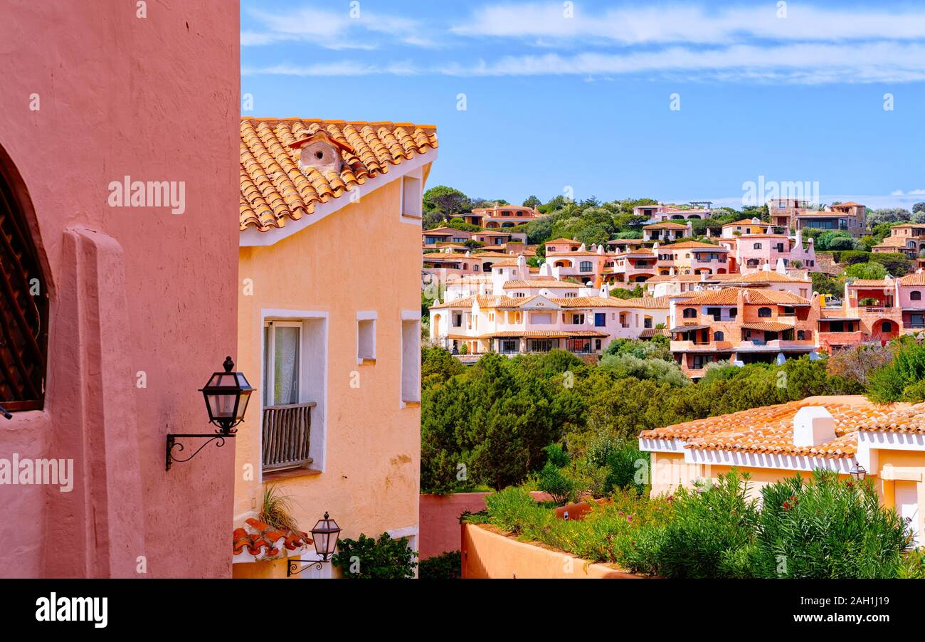 View on of residential house complex in Porto Cervo reflex Stock Photo ...