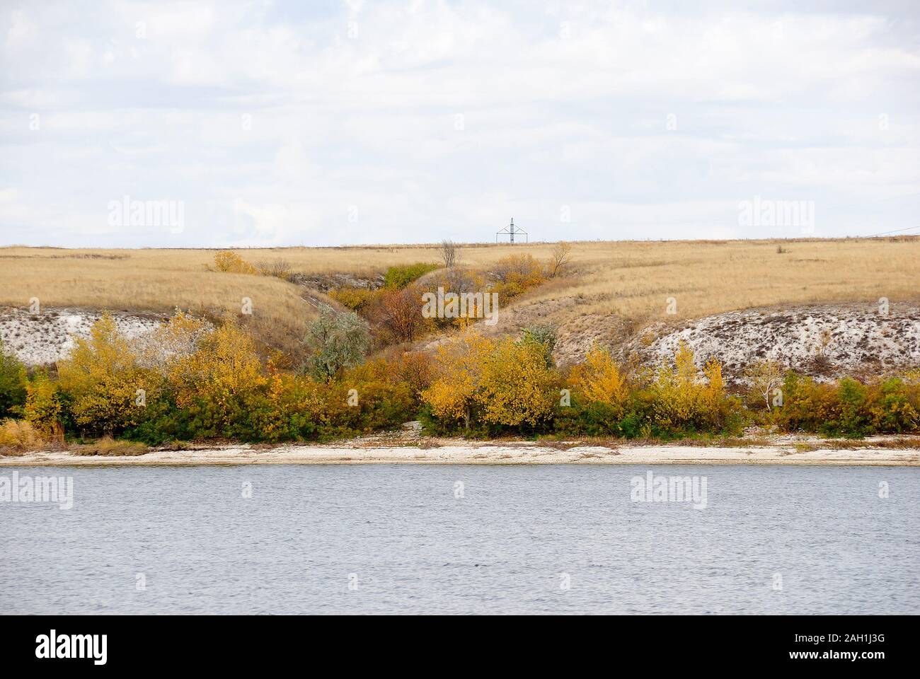 Slopes of cretaceous mountains on a coastaline of the river Don. Russia ...