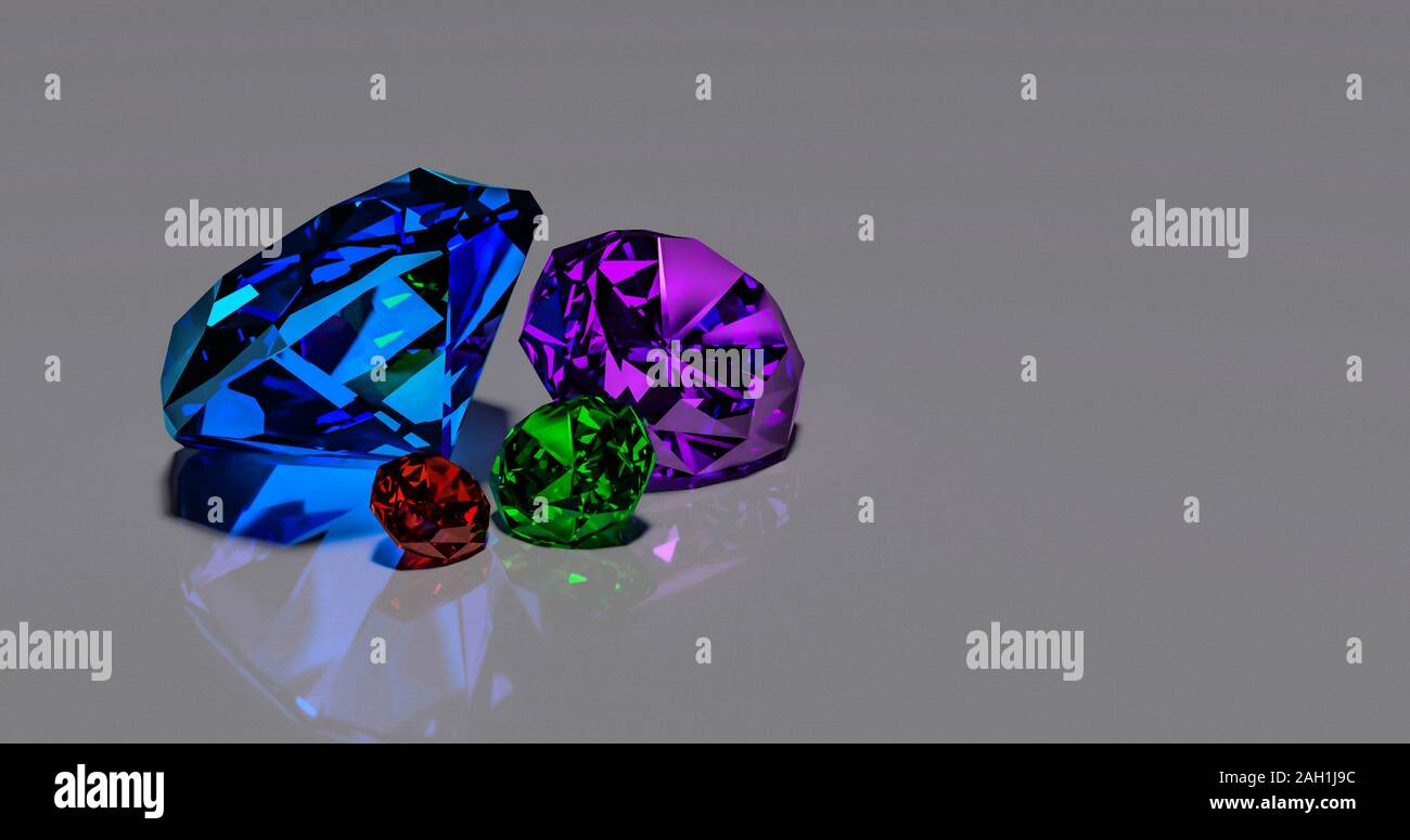 Four colorful diamonds isolated on a metallic background with blank ...