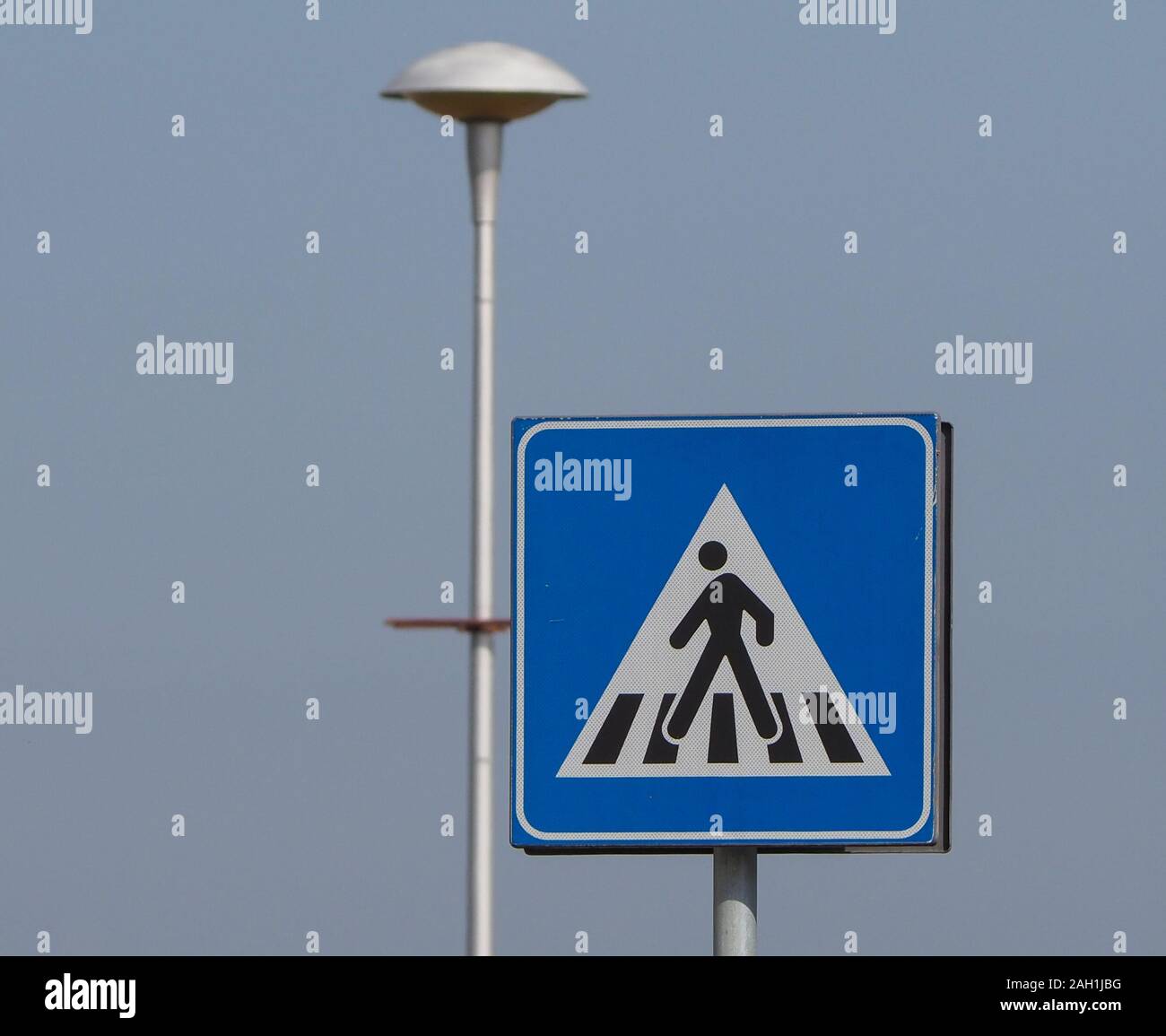 Warning signs, blue zebra crossing traffic sign Stock Photo - Alamy
