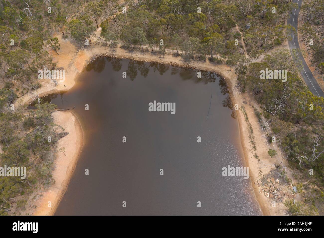 Aerial photograph of a drought affected water reservoir in rural ...