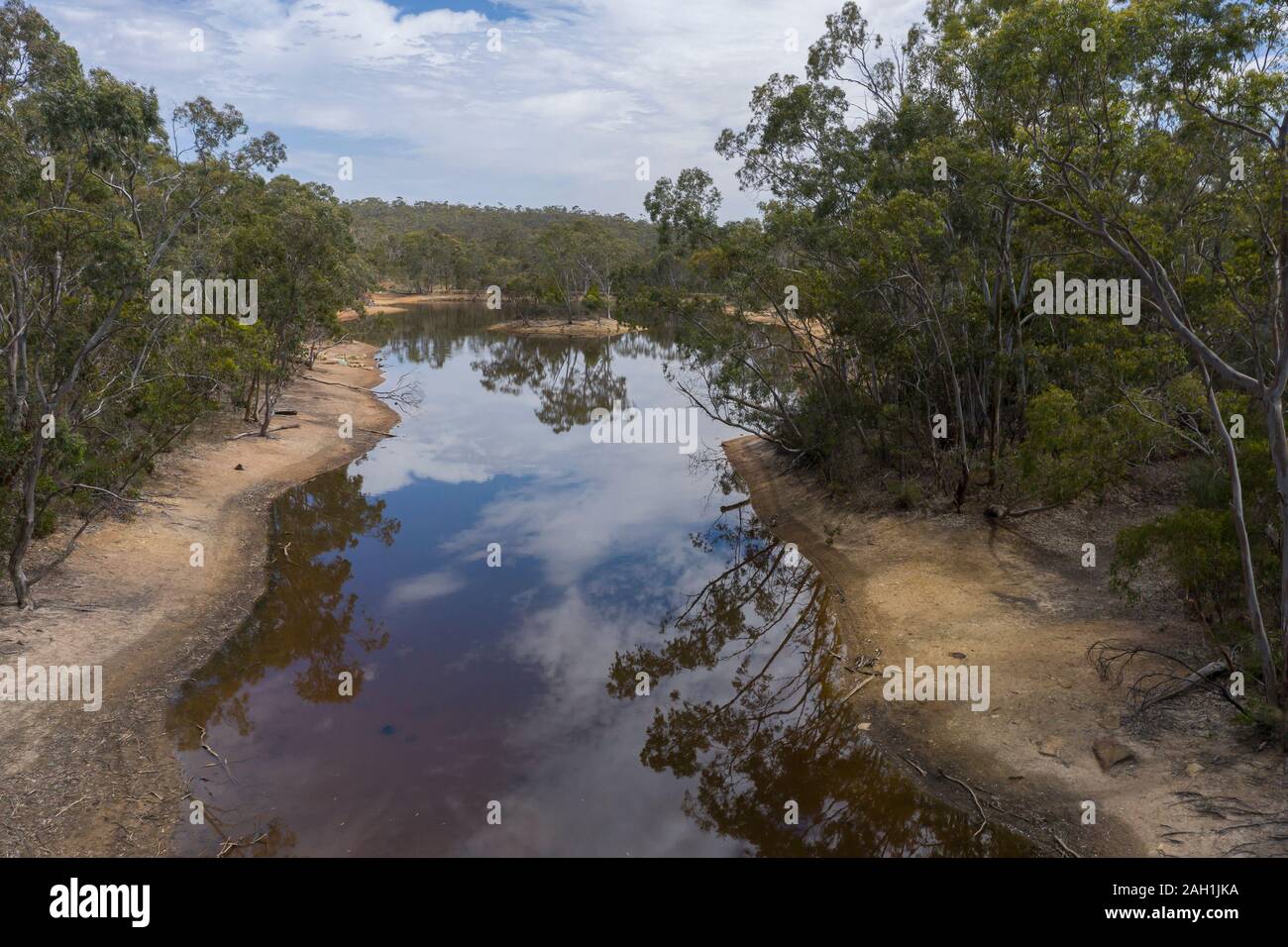 Aerial photograph of a drought affected water reservoir in rural ...