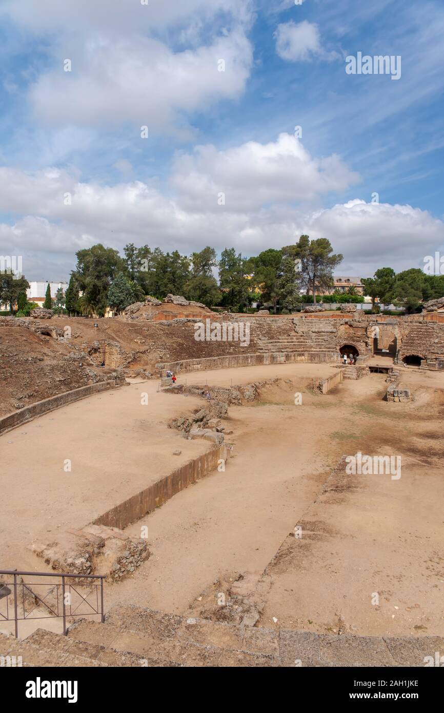 remains of the Roman amphitheatre of Merida, Spain Stock Photo - Alamy