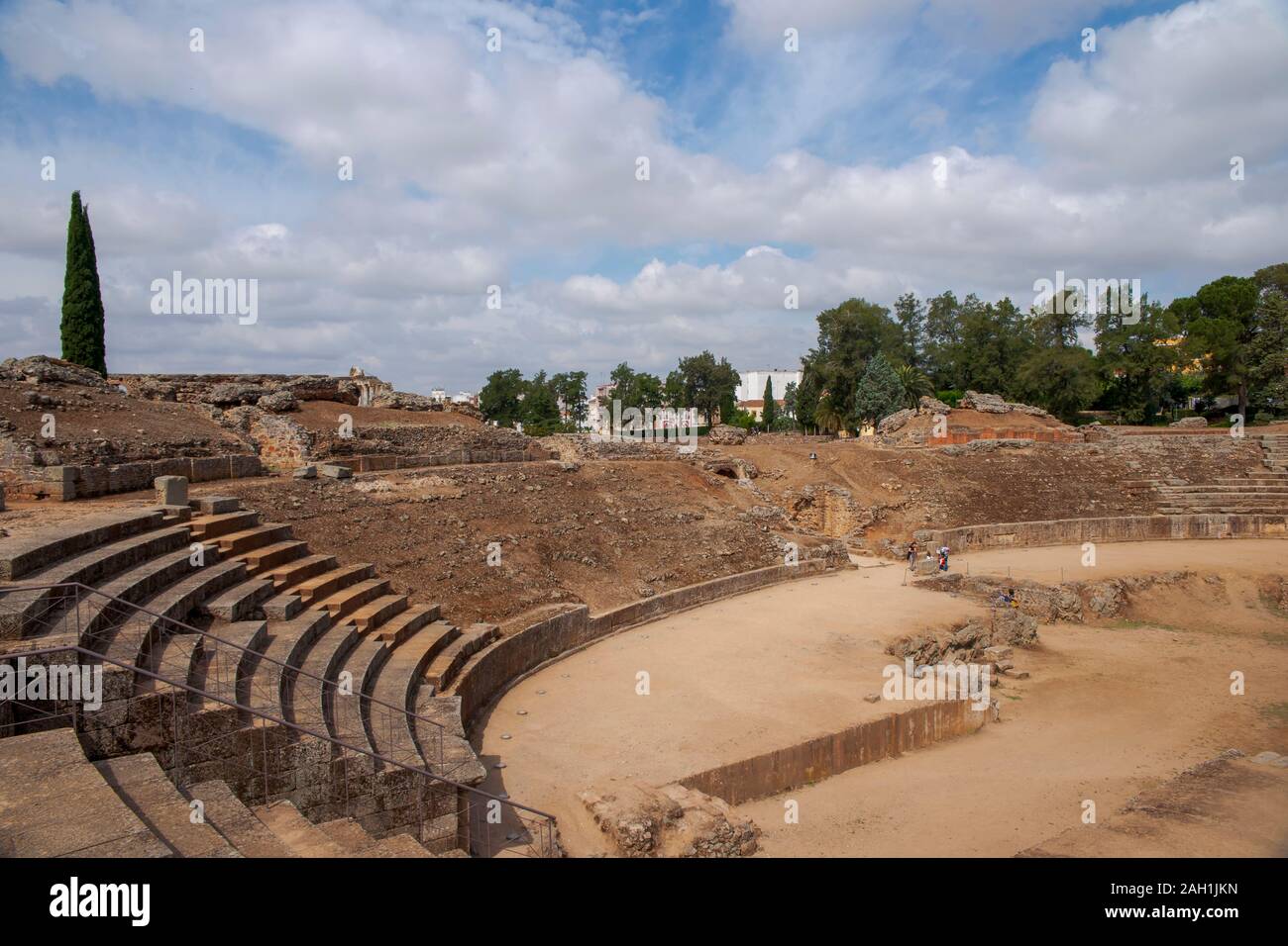remains of the Roman amphitheatre of Merida, Spain Stock Photo - Alamy