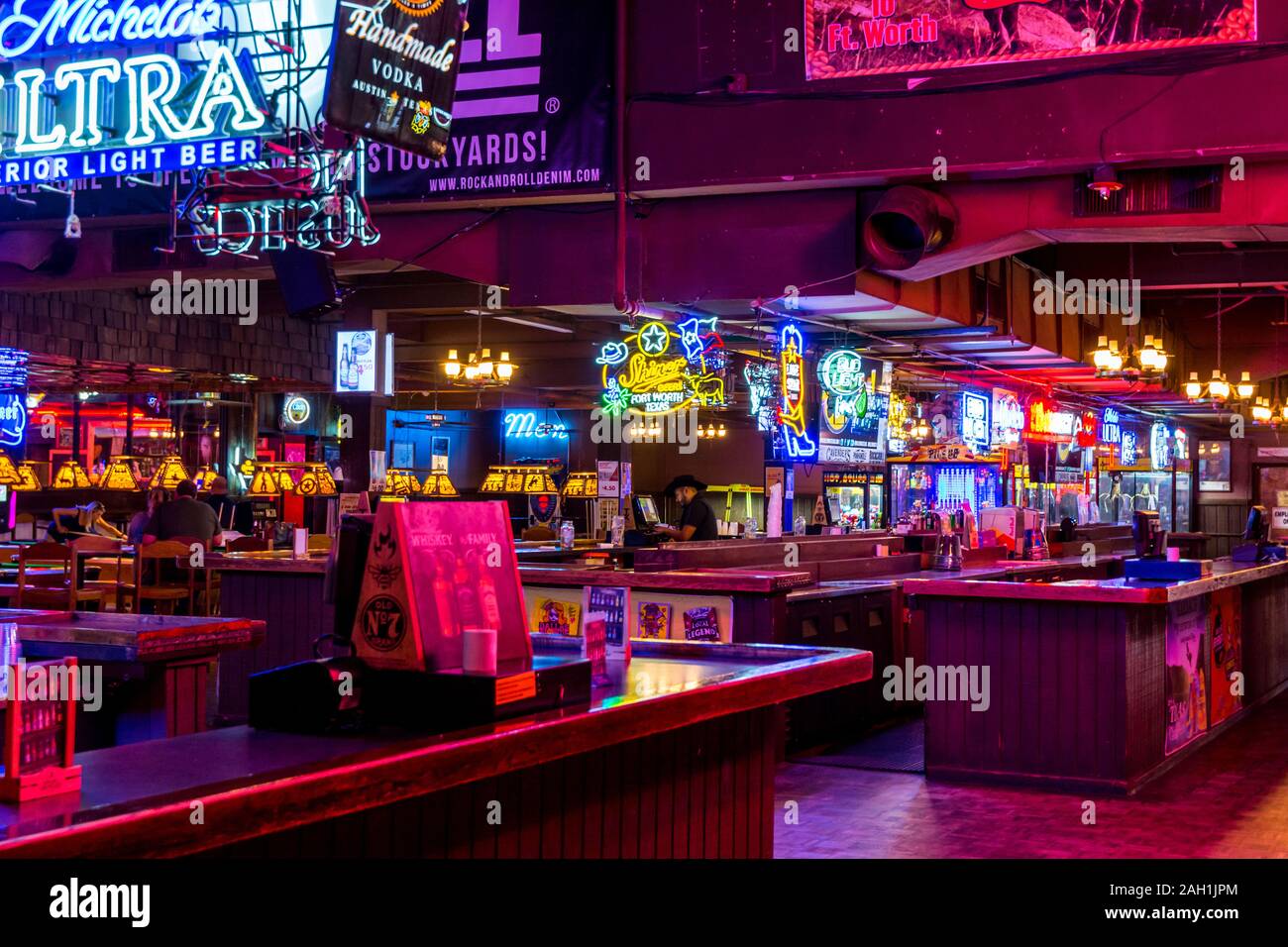 Interiors of a restaurant and bar in the Fort Worth Stockyards, a ...