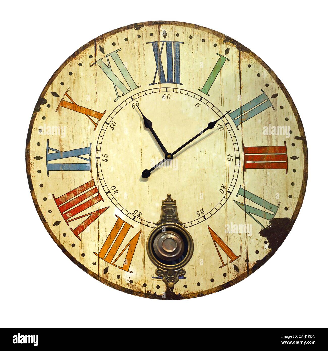 Vintage Grunge Clock Isolated Included Clipping Path Stock Photo - Alamy