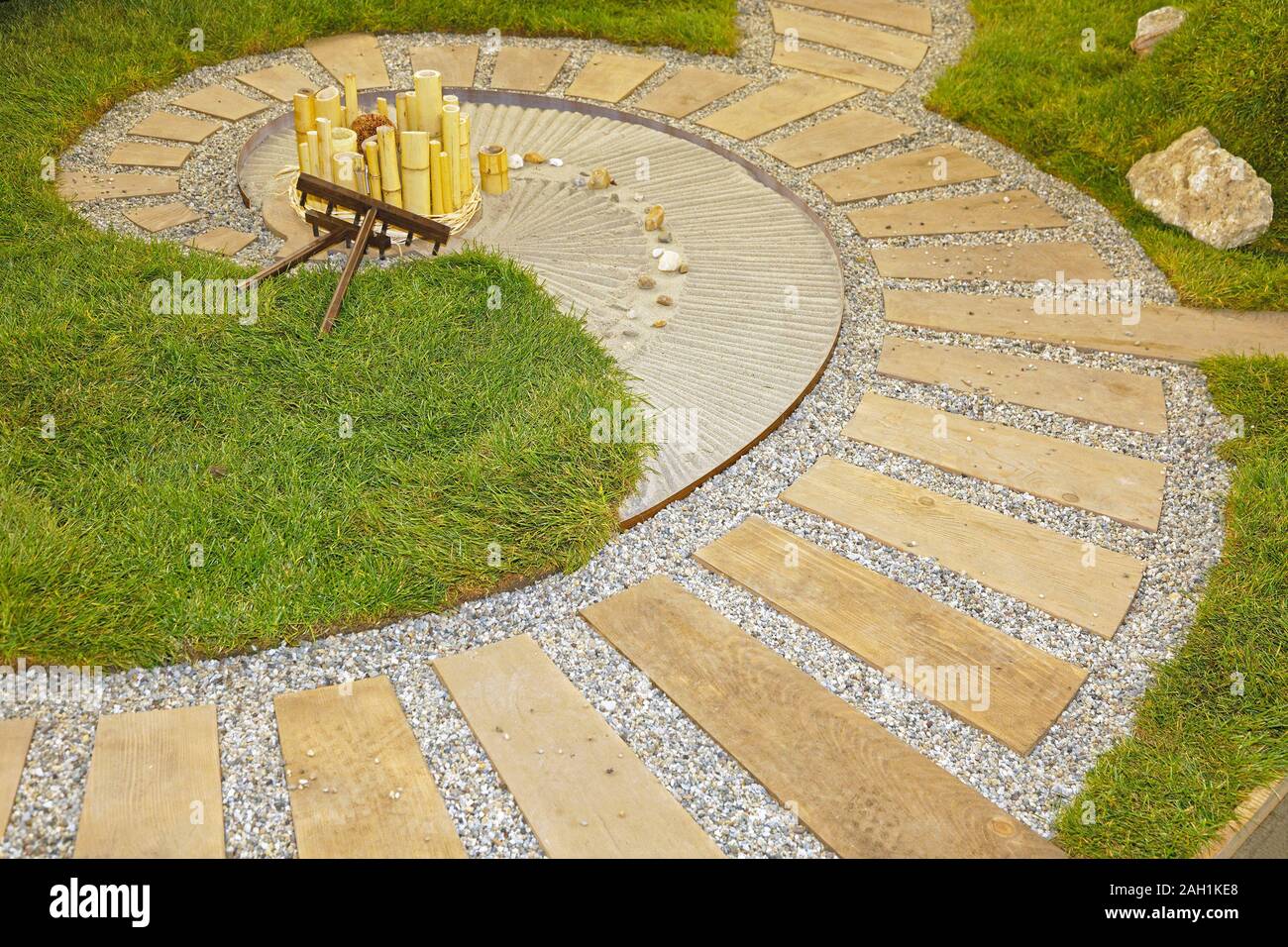 Japanese Zen Garden Dry Landscape With Spiral Stock Photo - Alamy