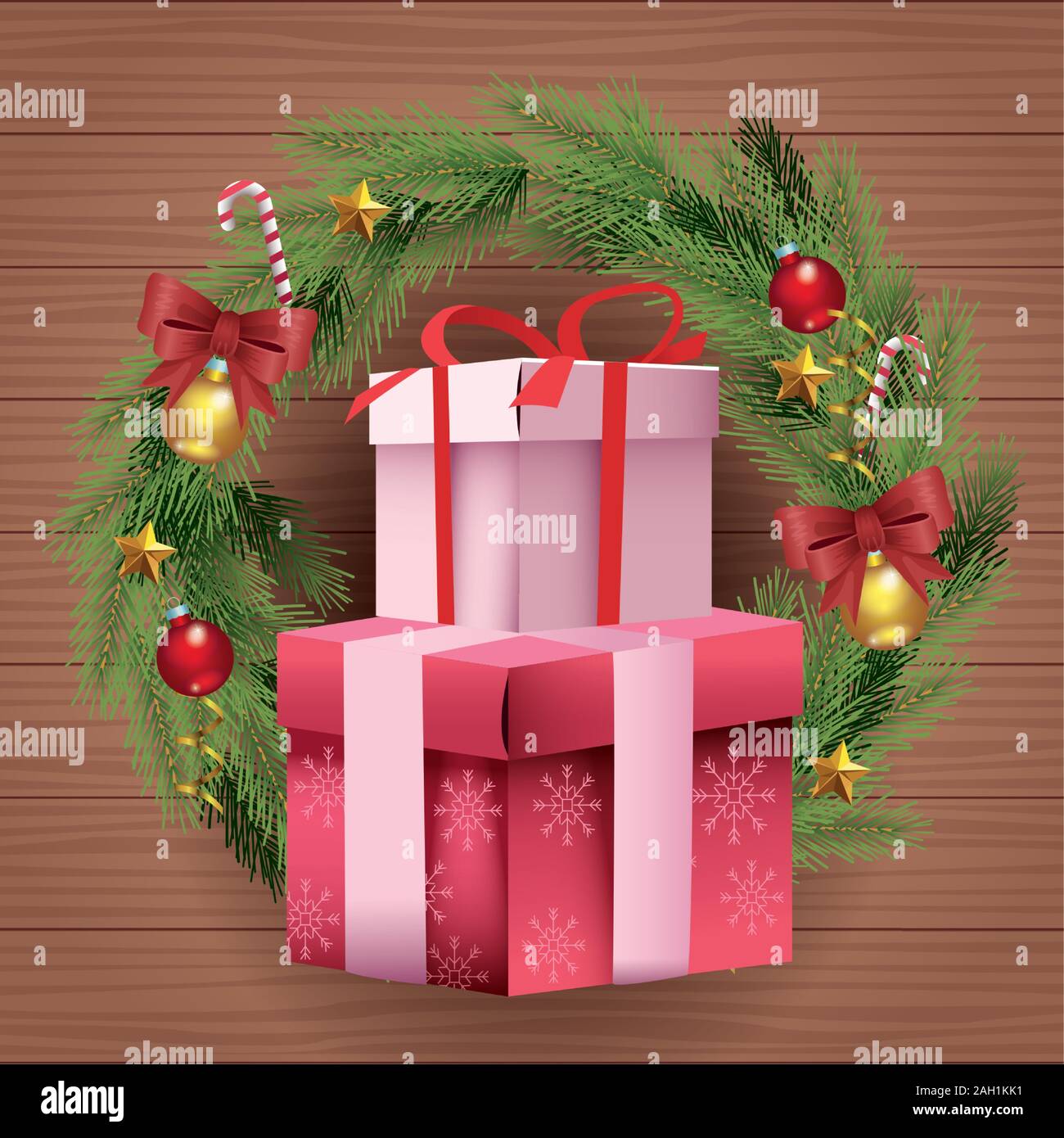 Gift boxes christmas wreath Stock Vector Images - Alamy