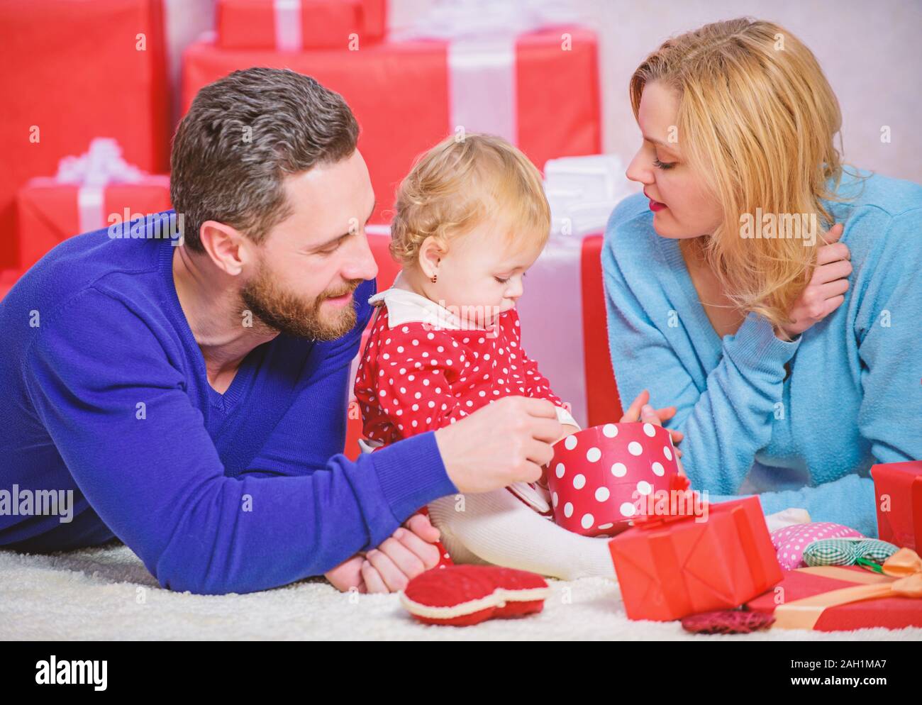 Traditional family values. Couple in love and baby are happy family ...
