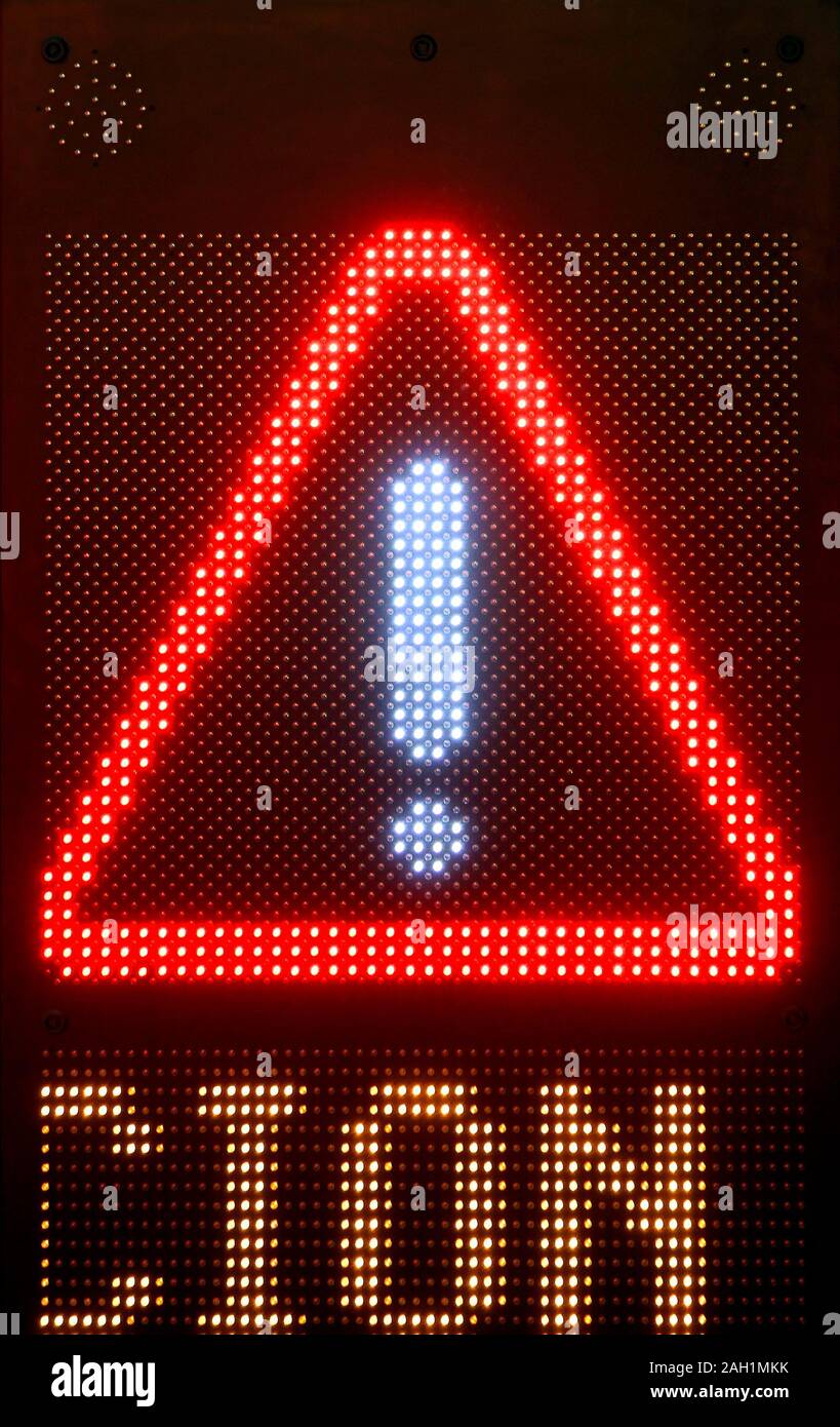 Exclamation Mark LED Traffic Warning Sign Stock Photo - Alamy